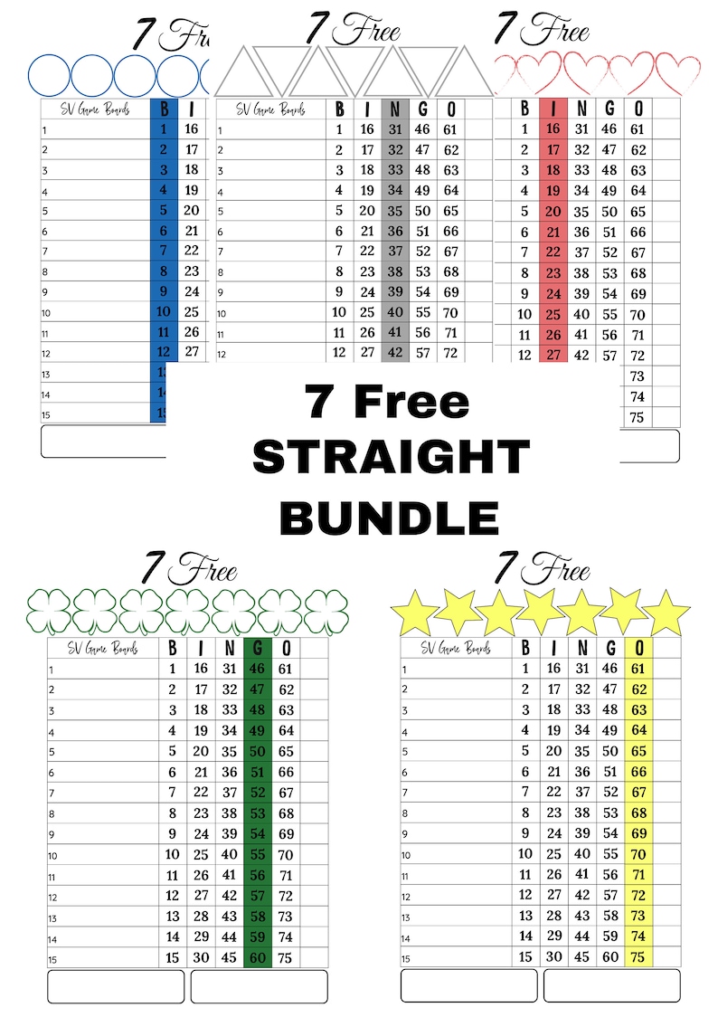 7 Free Bingo Bundle (5 Straight Copies) - Etsy