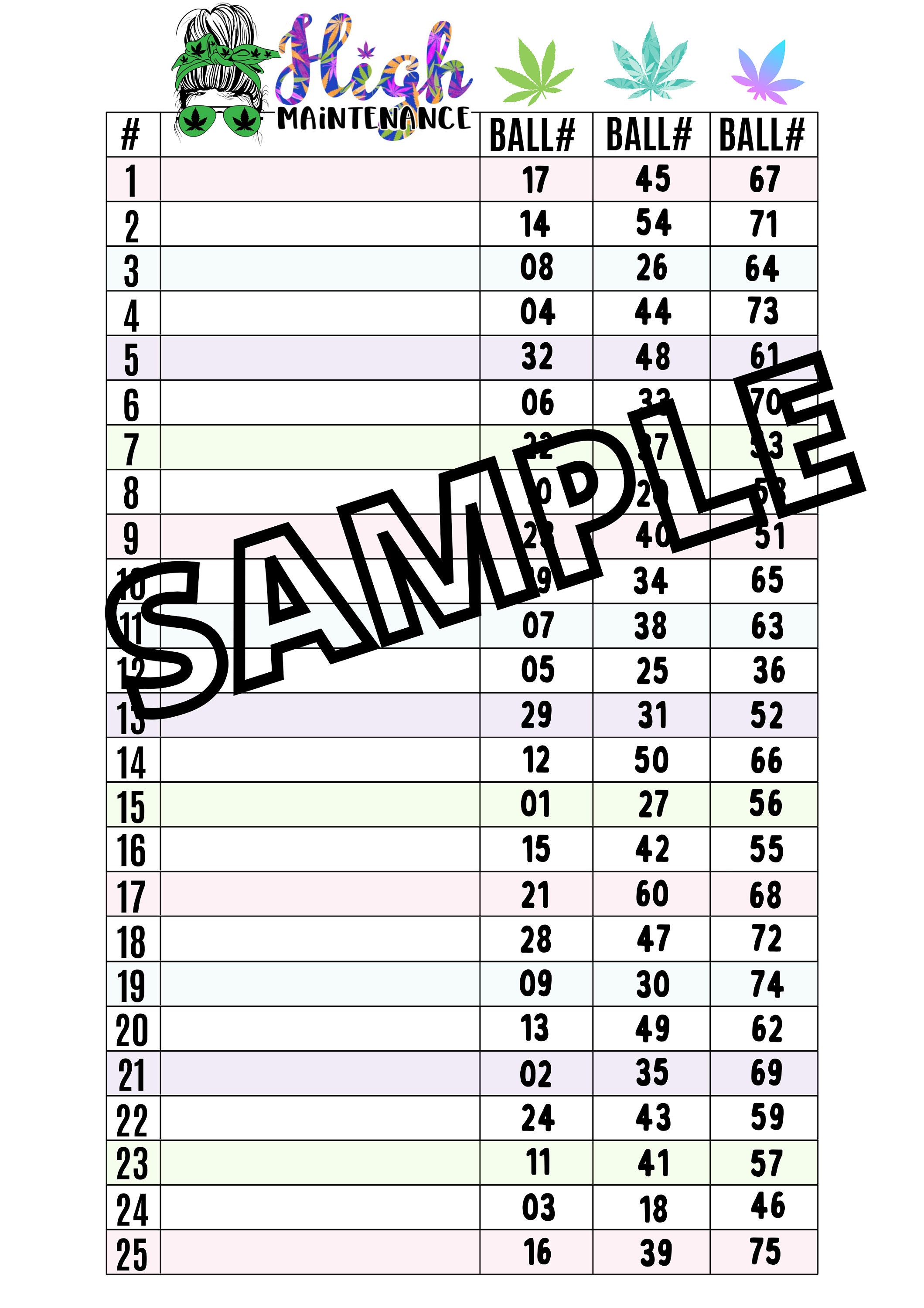 High Maintenance Bingo Holds 25 Card Master Call Sheet - Etsy