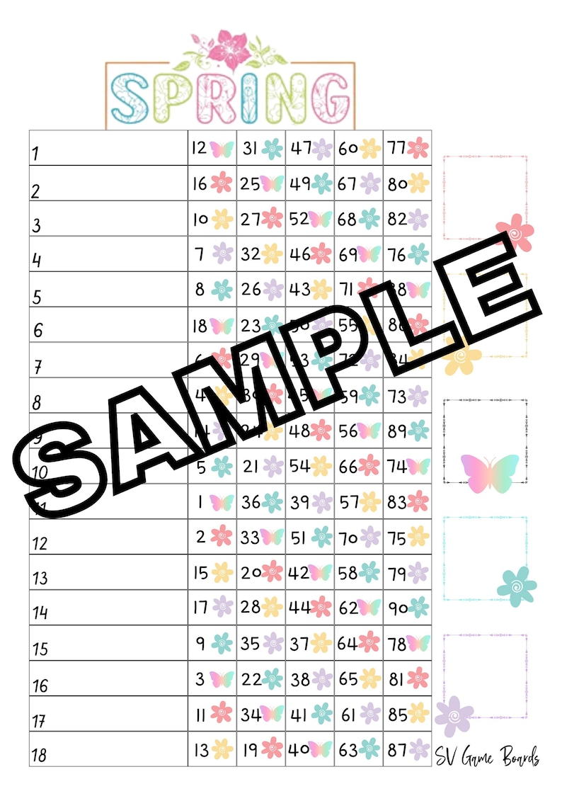 Spring Flower Bingo 90 Ball 18 Lines (mixed, Straight, Blank) - Etsy