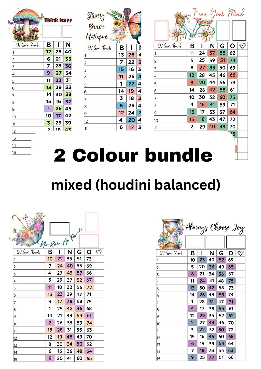 2 Colour Motivational Bingo Bundle 75 Ball. (5 Mixed Copies) - Etsy Canada