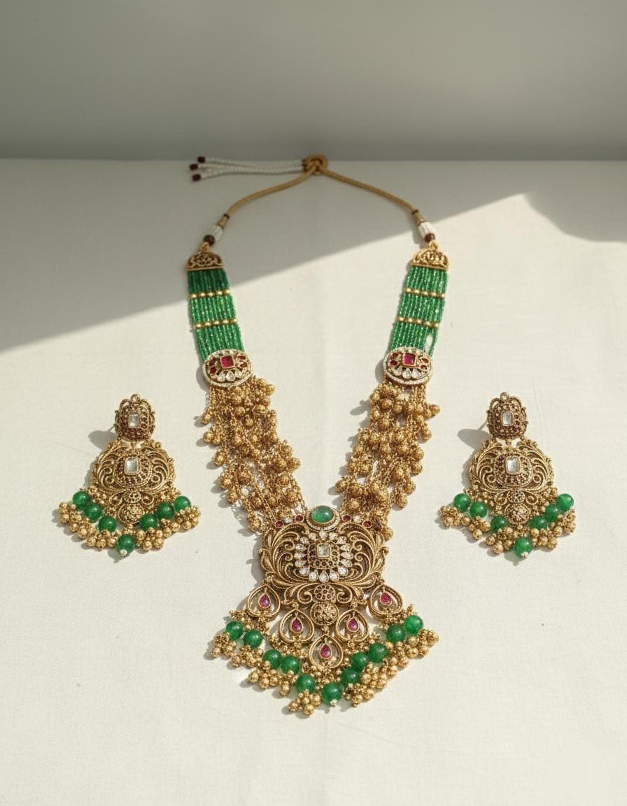 Long Indian Bridal Necklace Set With Earrings | Traditional Wedding ...