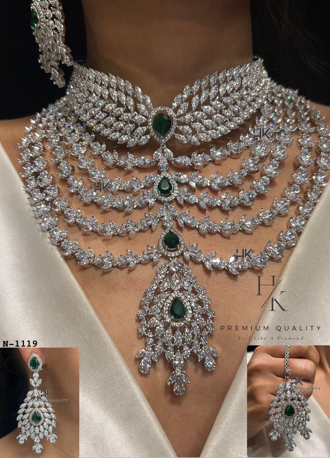 American Diamond Bridal Jewelry Set: Necklace, Earrings & Maangtikka - Etsy