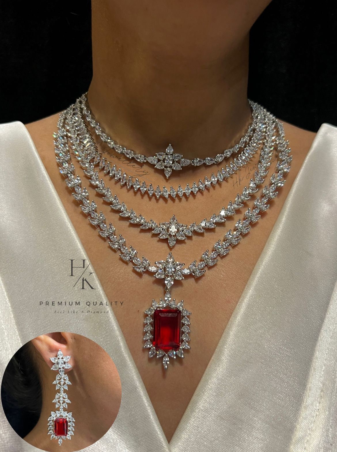 American Diamond Necklace Set With Earrings: Indian Jewelry - Etsy