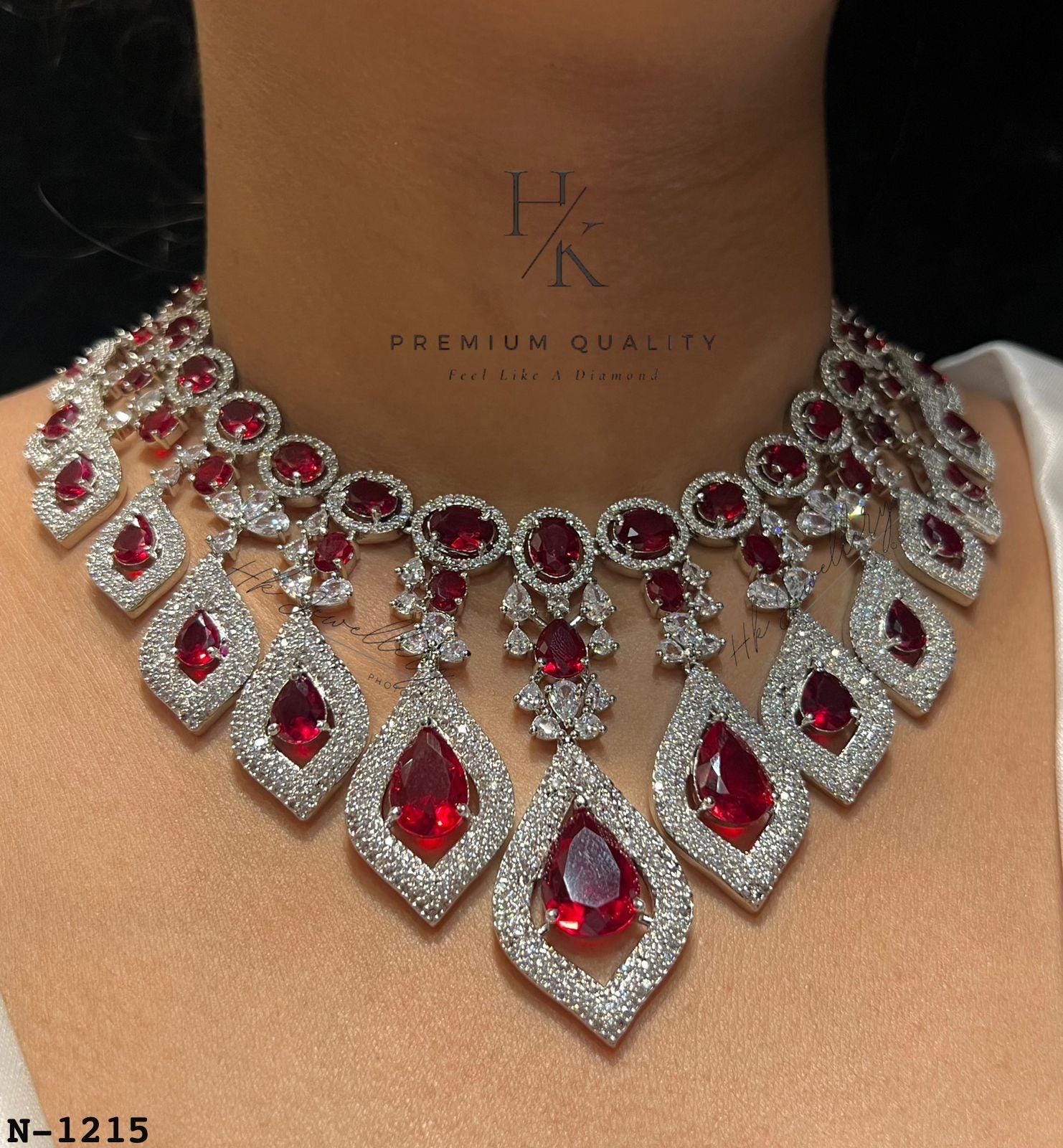 GemoroJewel High Quality American Diamond Necklace Set with Earrings Jewellery Set Indian Necklace Set Necklace Set Ad Jewelry