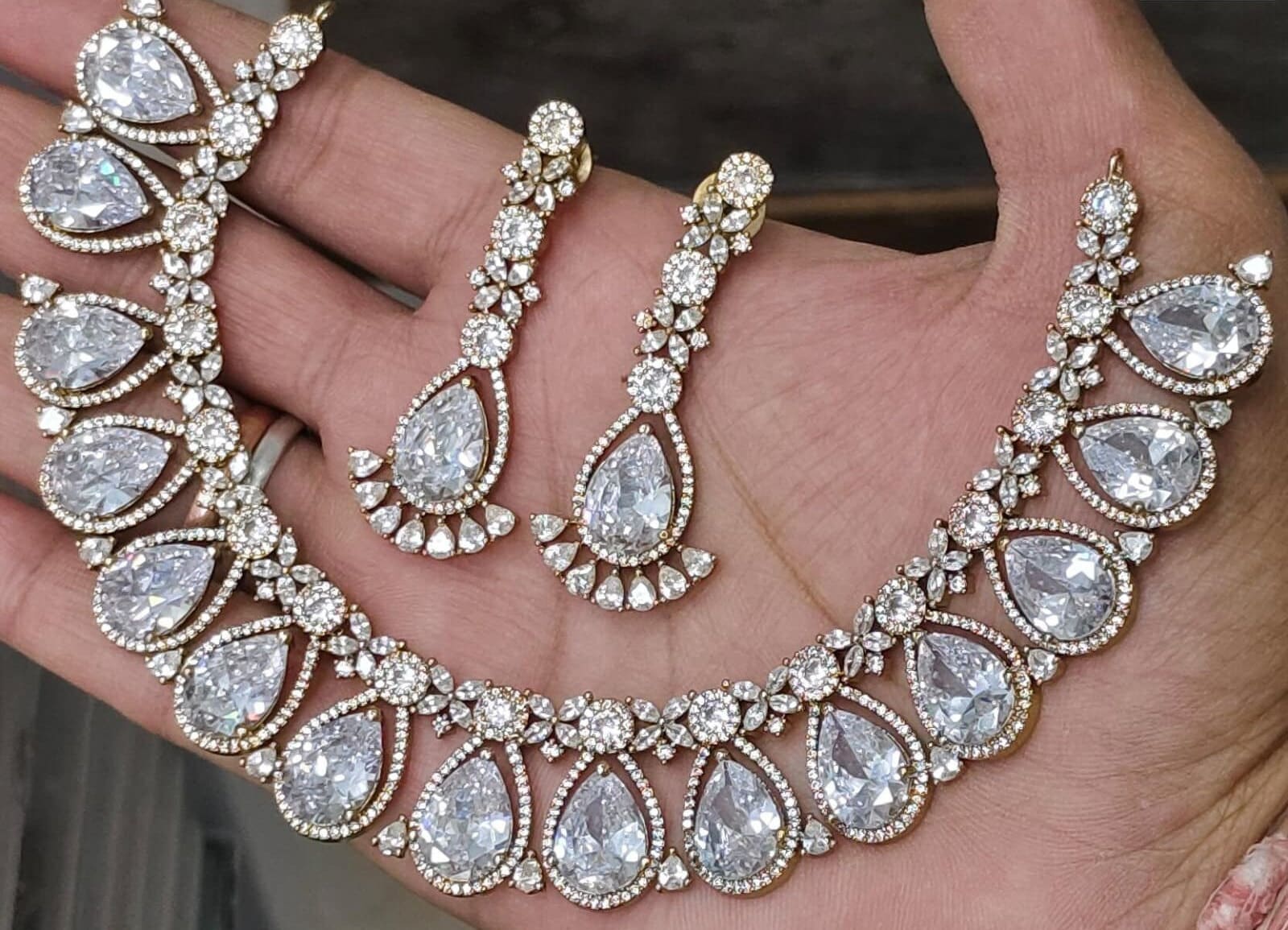 Premium American Diamond Necklace Set With Earrings , Indian Jewellery ...