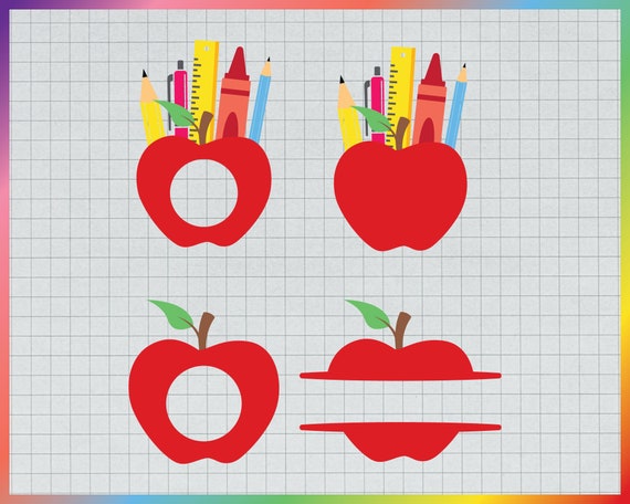 School Svg Pencil Crayon Apple Split Monogram Svg School Supplies Svg ...