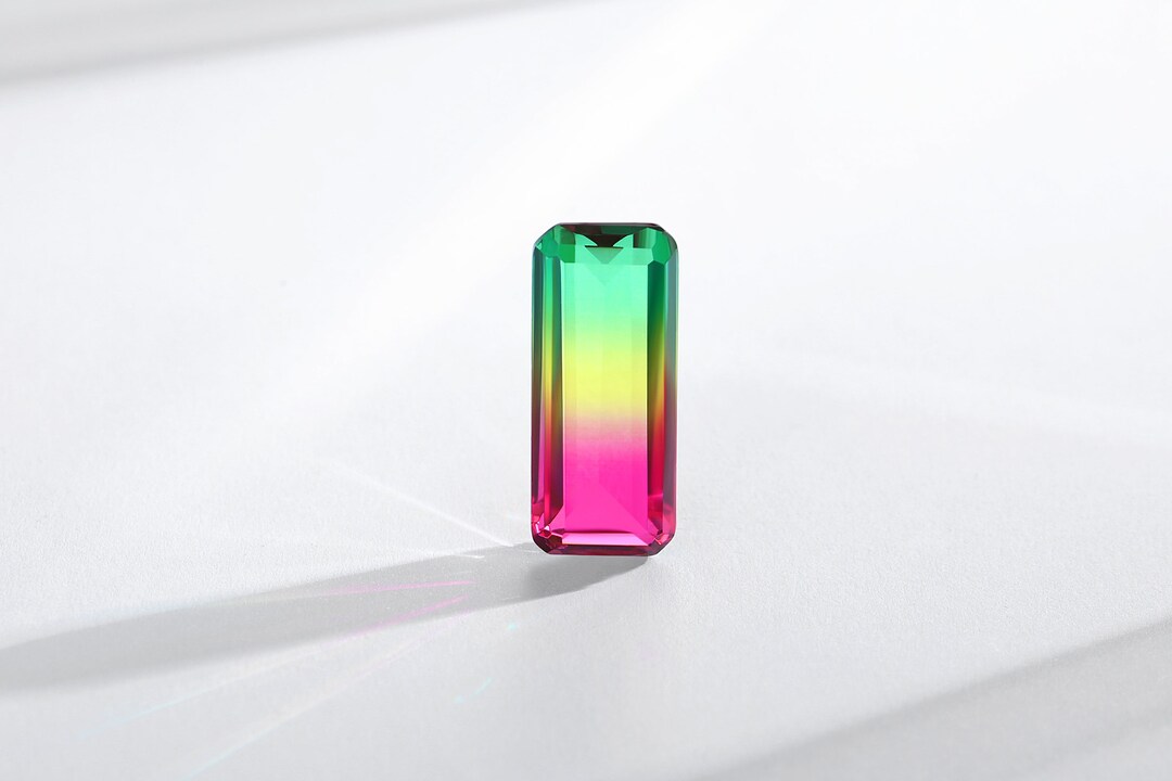 Emerald Shape Synthetic Watermelon Loose Tourmaline, Emerald Shape Gem ...
