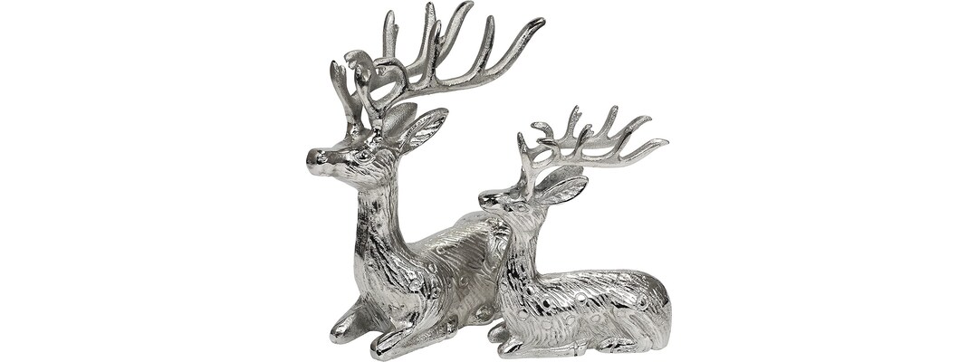 Deer Set of 2 - Reclining - Reindeer Aluminium Metal Silver - Figure ...