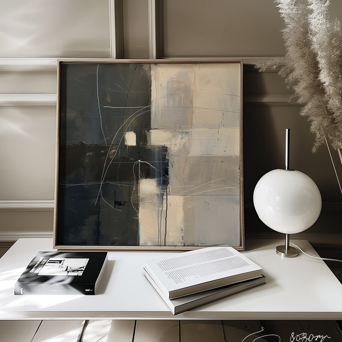 Black White Square Abstract Acrylic Art Printable Painting, Brush ...