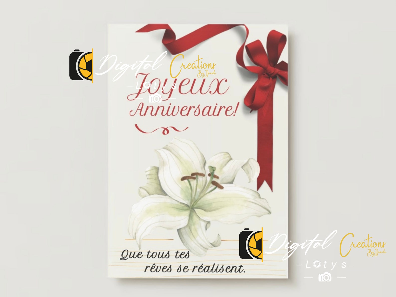 French Birthday Card With Elegant Lily, Wishing You a Happy Birthday in ...