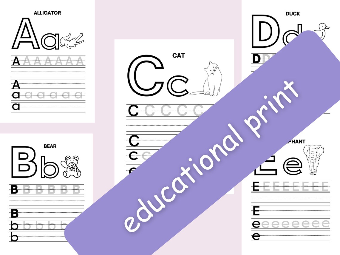 Printable Minimalist Animal ABC Tracing Worksheet Digital ...