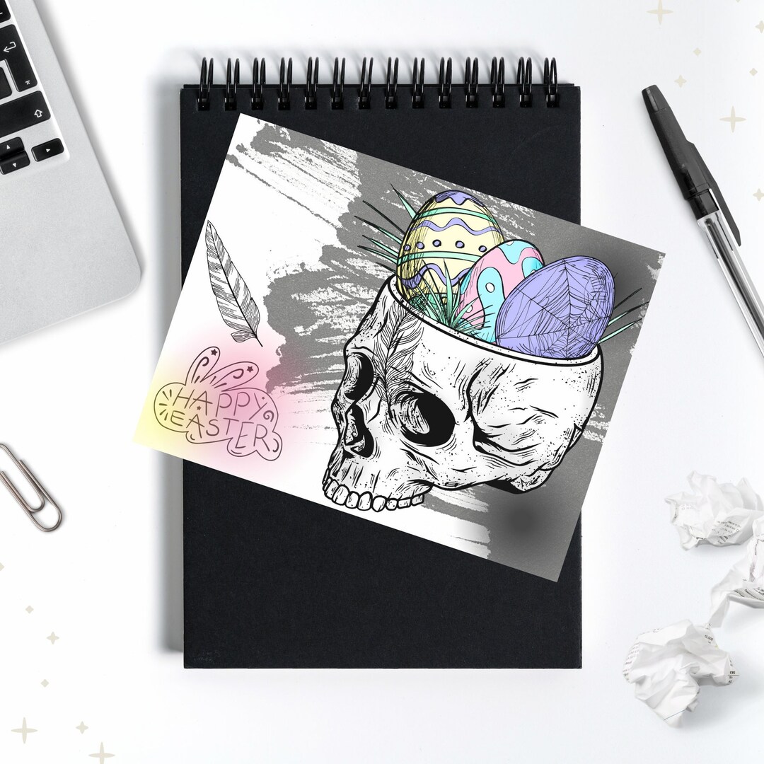 Gothic Easter Card: Skeleton Head With Colorful Eggs, Funny Easter ...