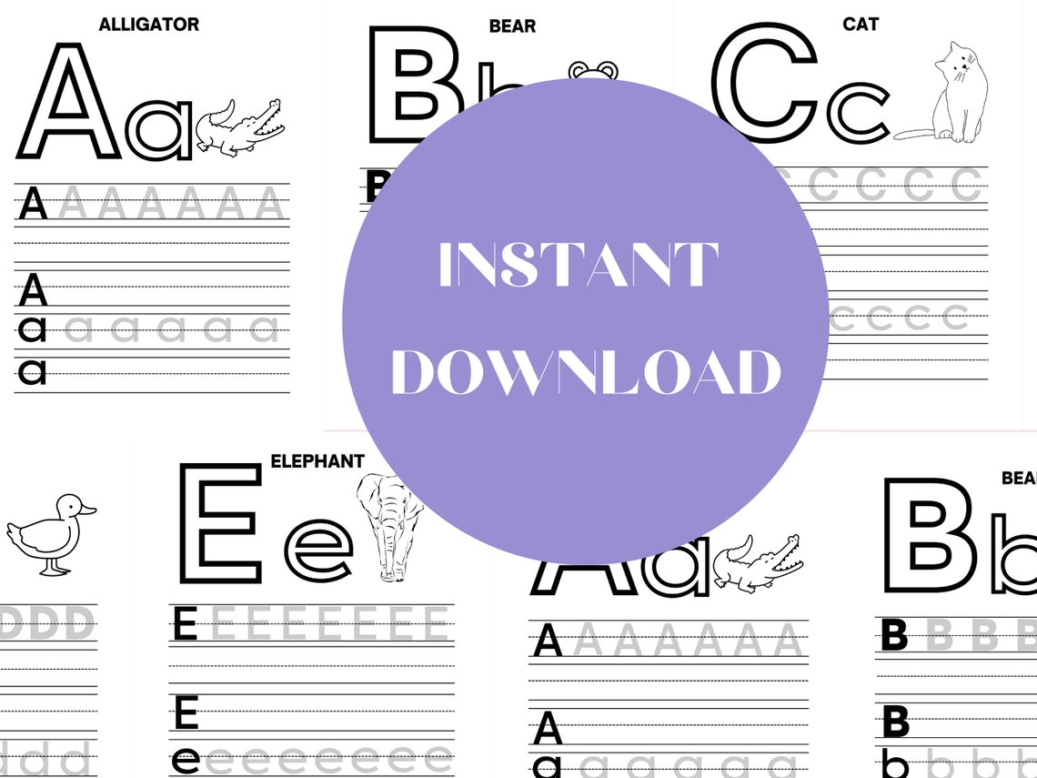Printable Minimalist Animal ABC Tracing Worksheet Digital ...