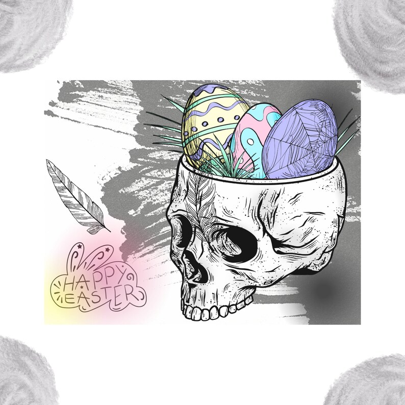 Gothic Easter Card: Skeleton Head With Colorful Eggs, Funny Easter ...