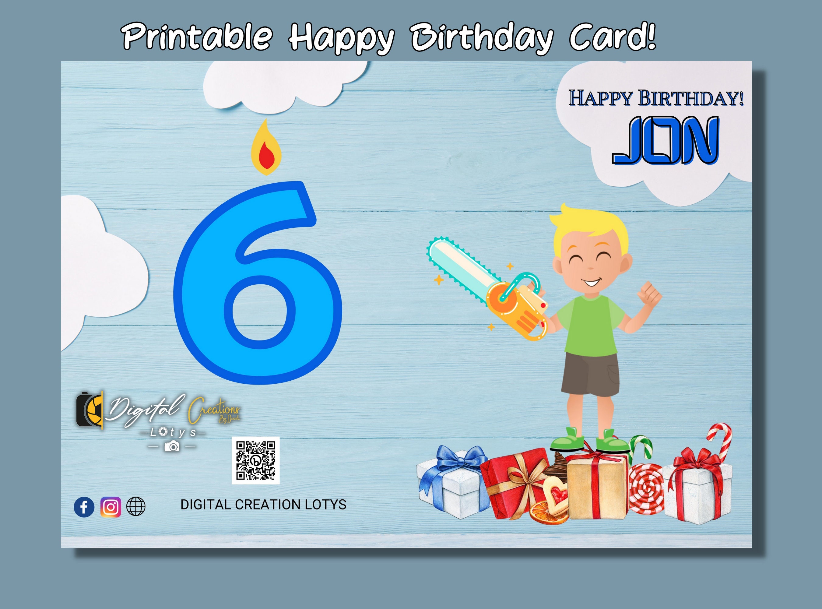 Personalized 6th Birthday Card, Chainsaw Theme-add Photo and Message ...
