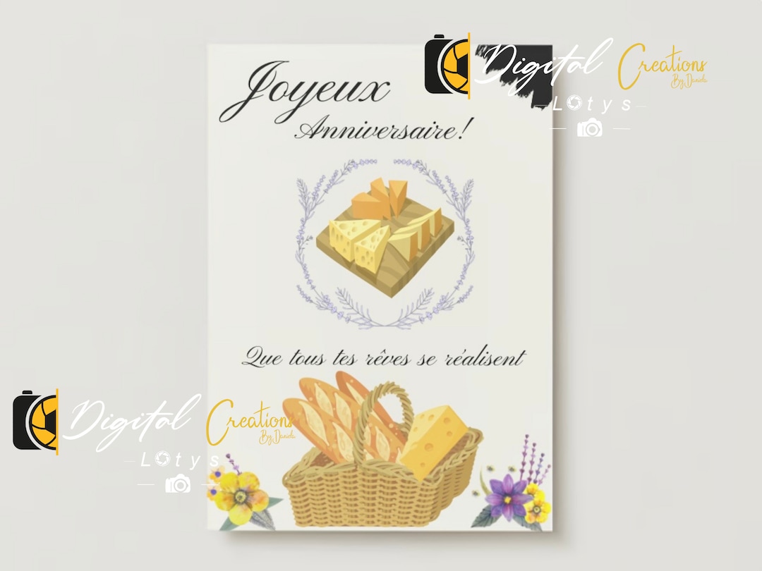 Joyeux Anniversaire Cheese & Baguette Card Instant Download for A ...