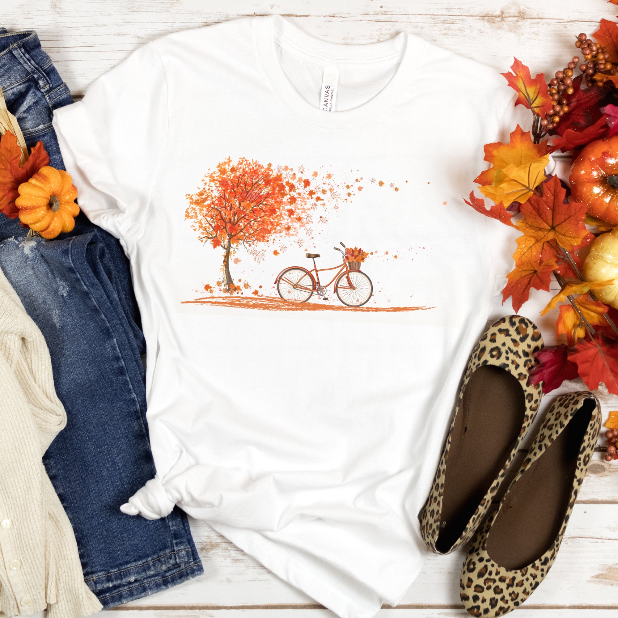 Fall Shirt Popular Fall Shirt Fall Leaves Shirt Bike Under - Etsy