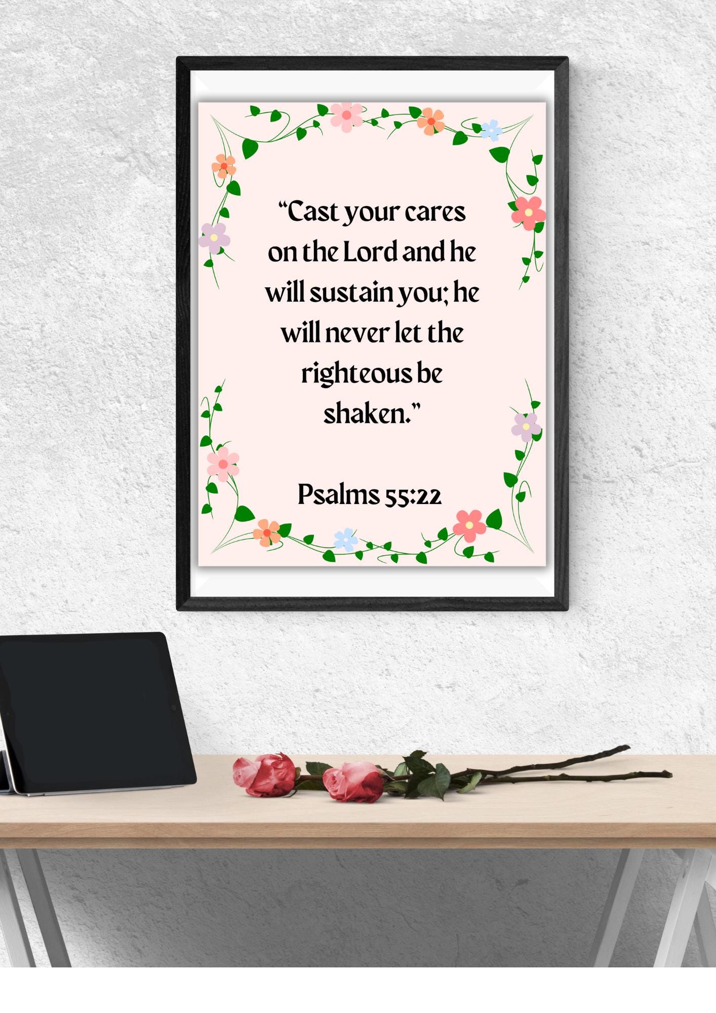 Psalms 55:22, Bible Verse Wall Art Printable, Cast Your Cares on the ...
