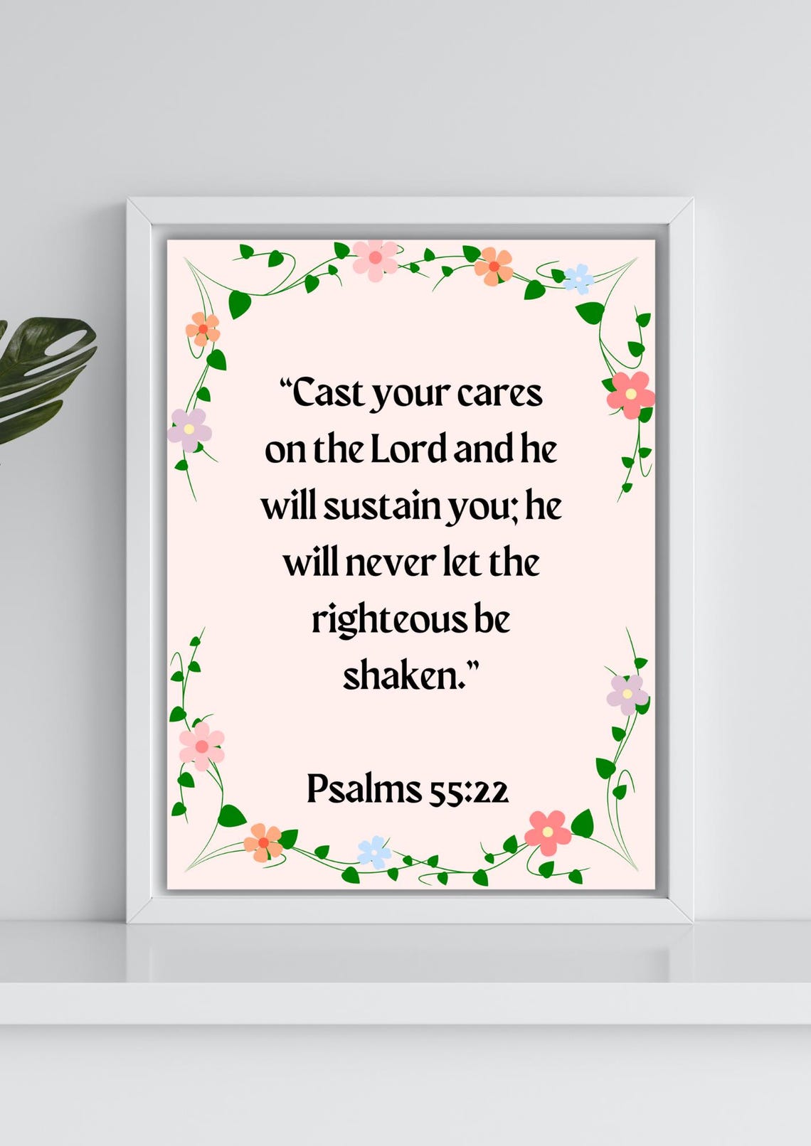Psalms 55:22, Bible Verse Wall Art Printable, Cast Your Cares on the ...