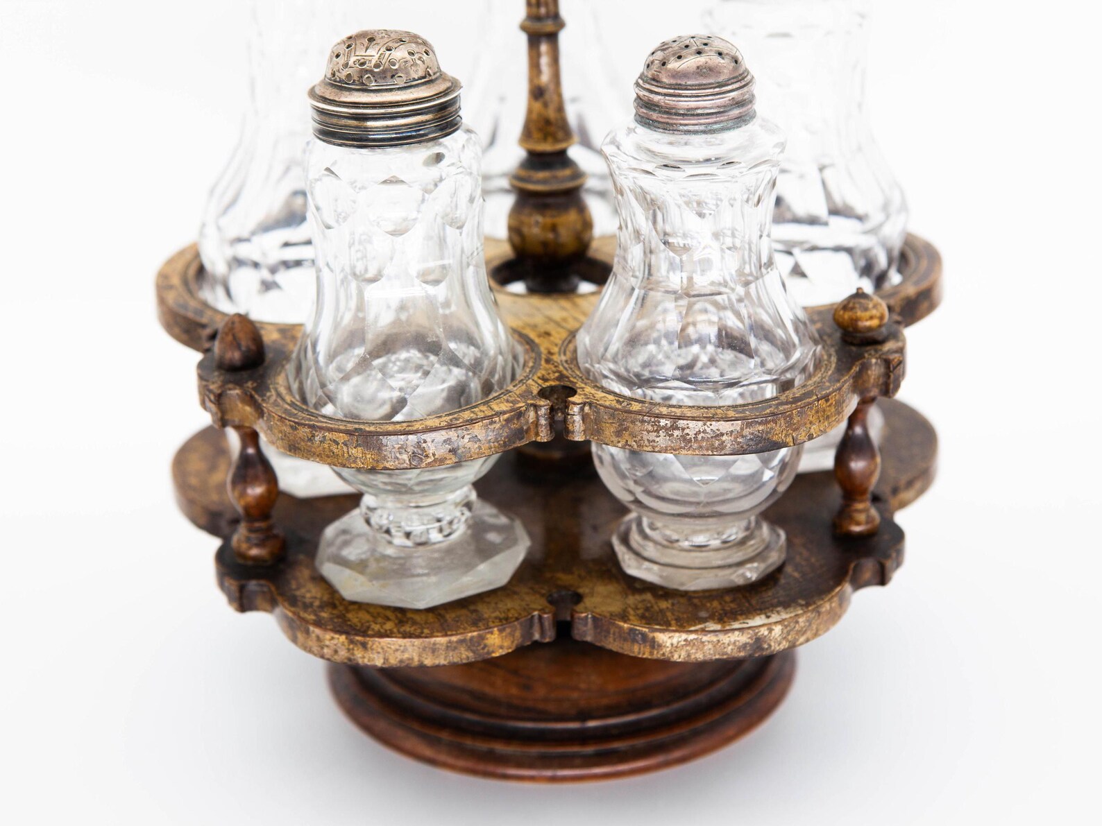 Antique English Cruet Set: Mahogany Carrier, Silver-topped Bottles ...