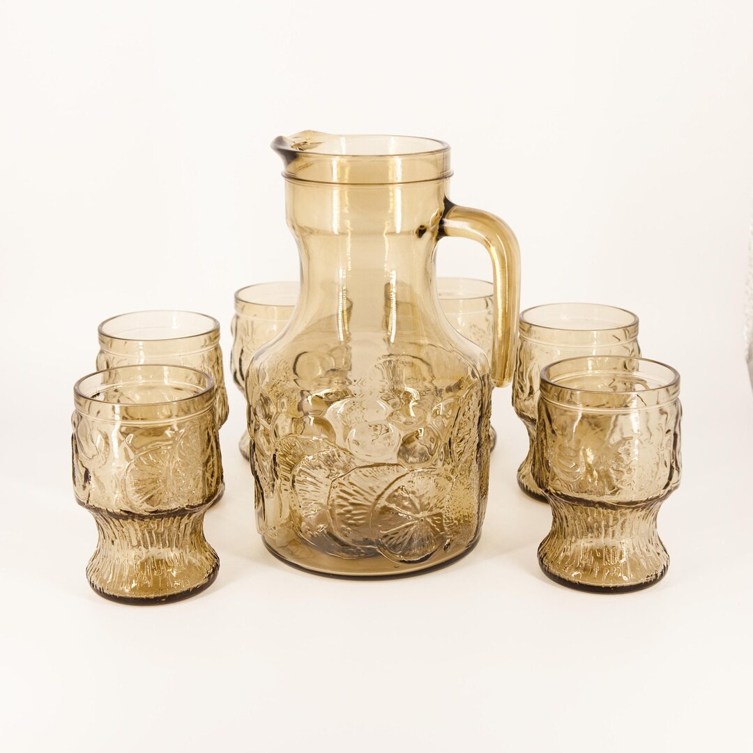 Vintage Italian Glass Punch Set: 70s Jug & Glasses - Etsy