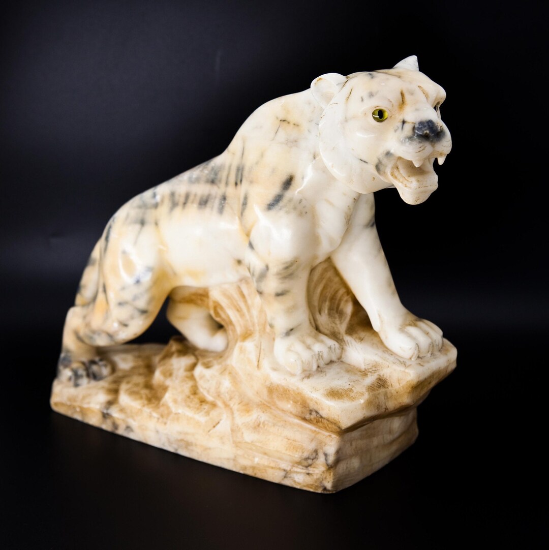 Vintage Alabaster Siberian Tiger Sculpture: Italian Carved Stone ...