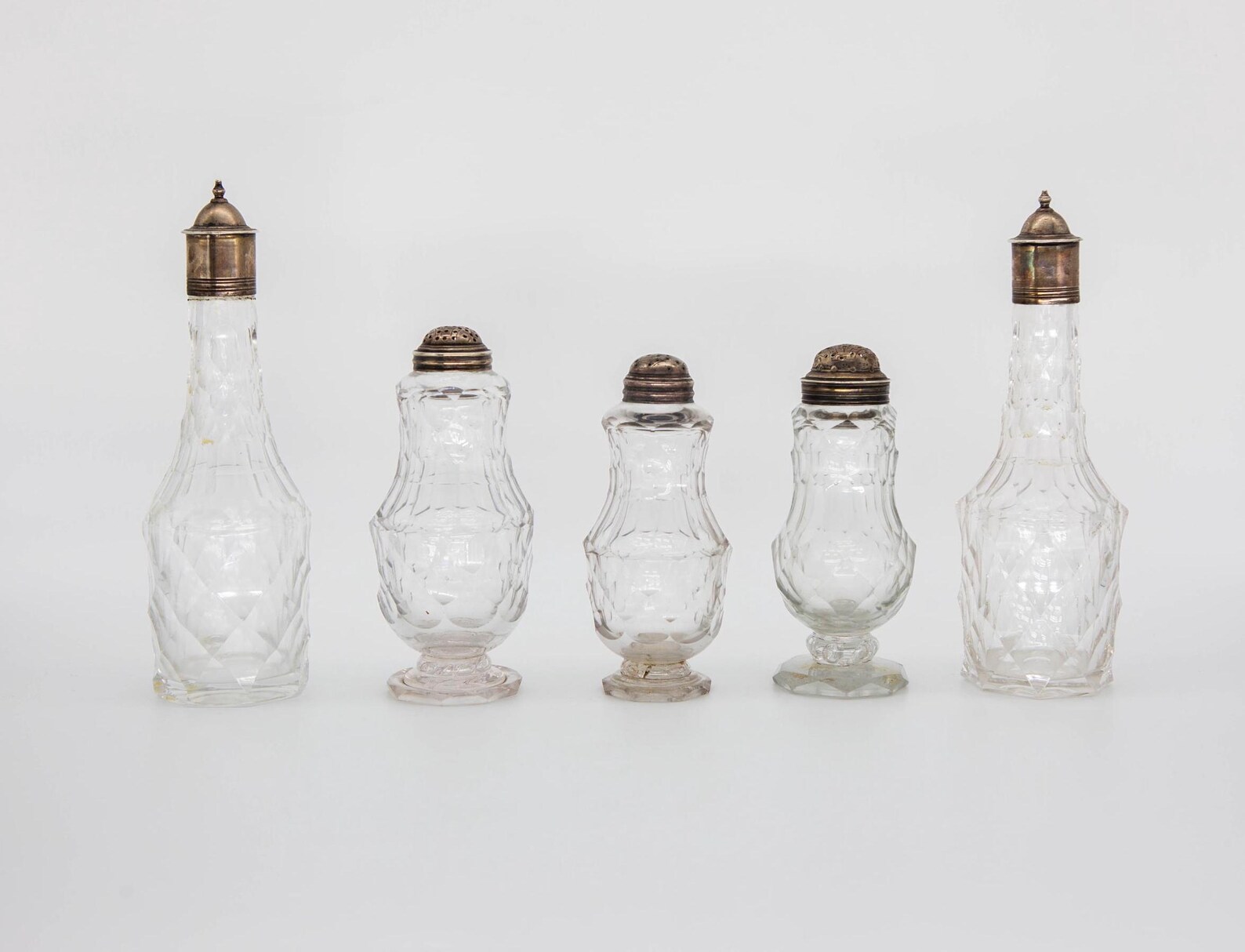 Antique English Cruet Set: Mahogany Carrier, Silver-topped Bottles ...