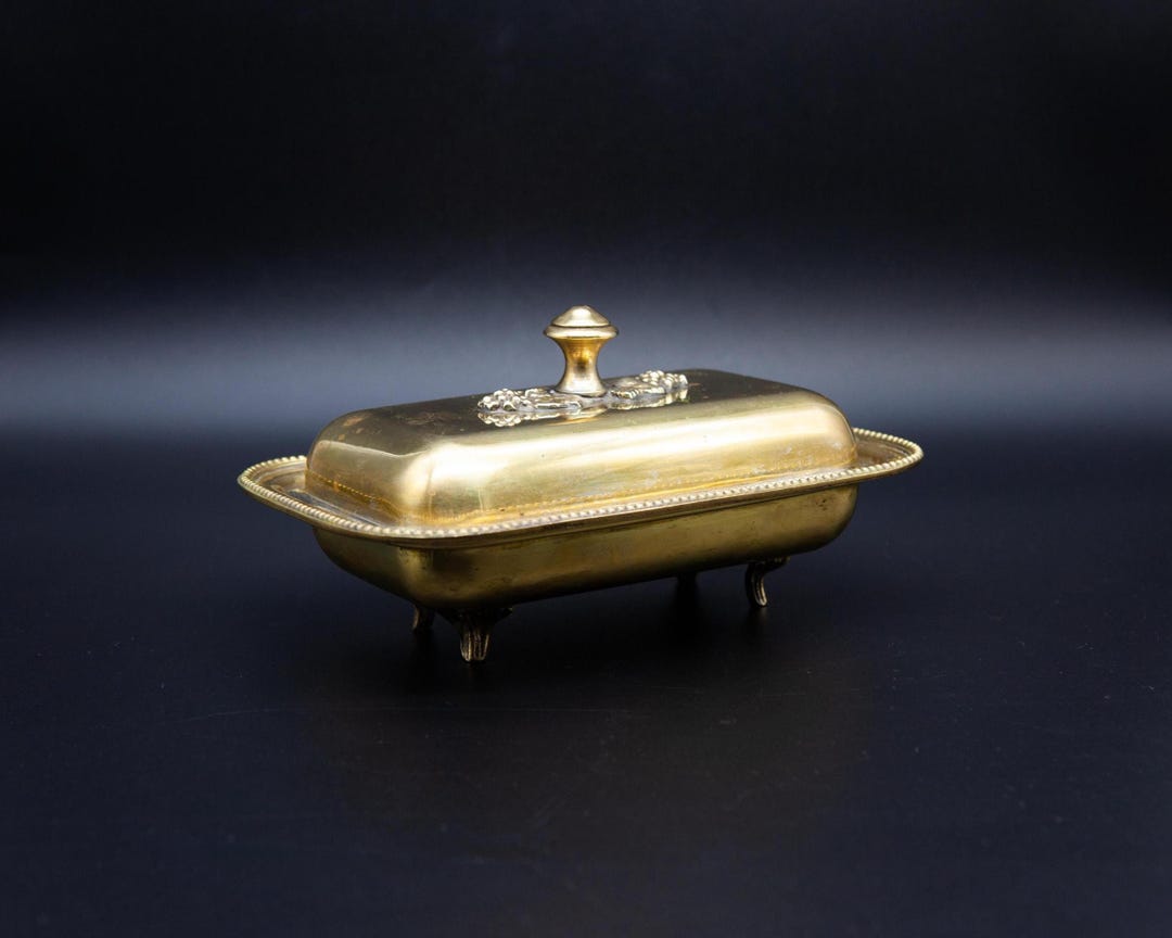 Brass Butter Boat With Lid and Glass Butter Dish From 1880 - Etsy