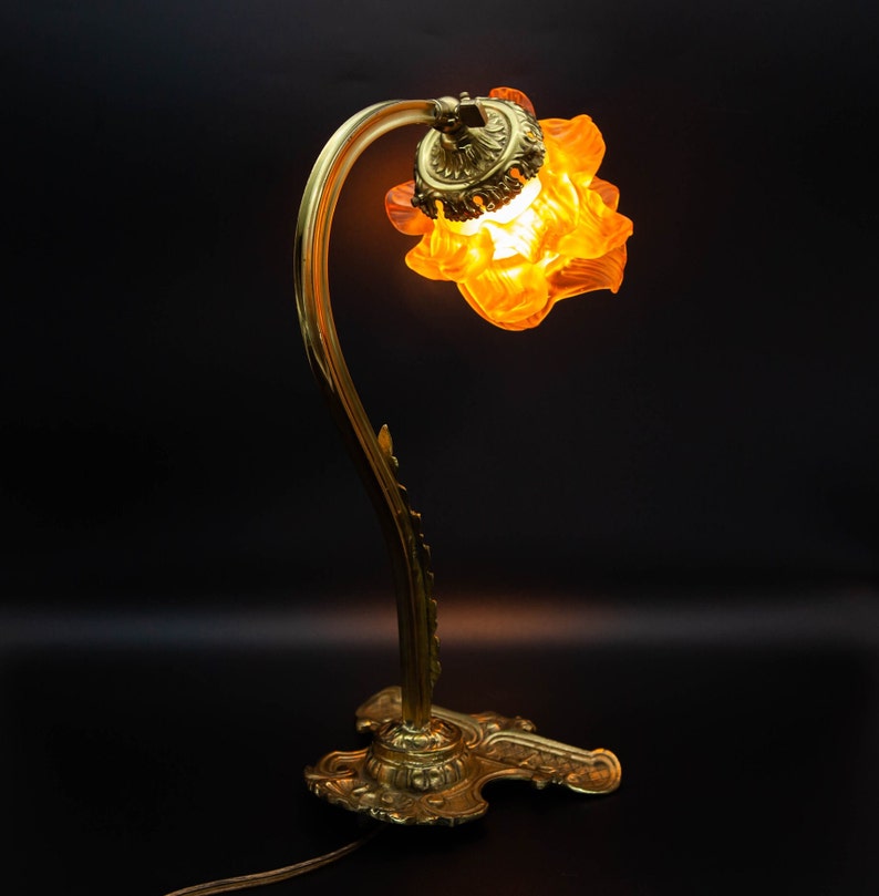 Art Nouveau Flower Lamp in Gold Color With Goose Neck Perfect as a ...