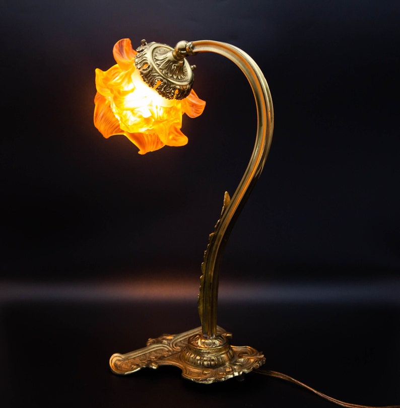 Art Nouveau Flower Lamp in Gold Color With Goose Neck Perfect as a ...