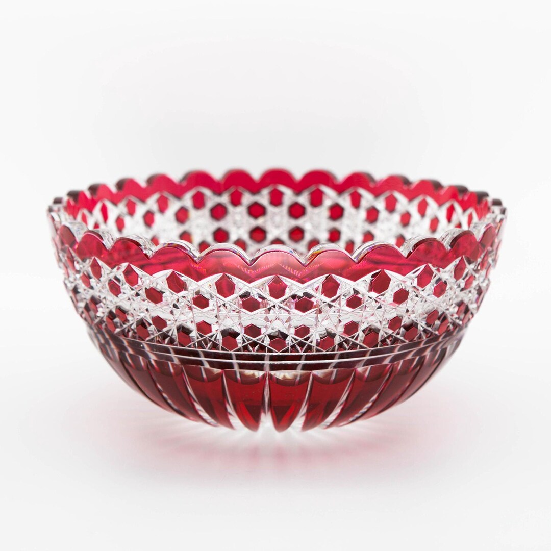 Red Crystal Bowl by Val Saint Lambert With Very Complex Cut Design Made ...