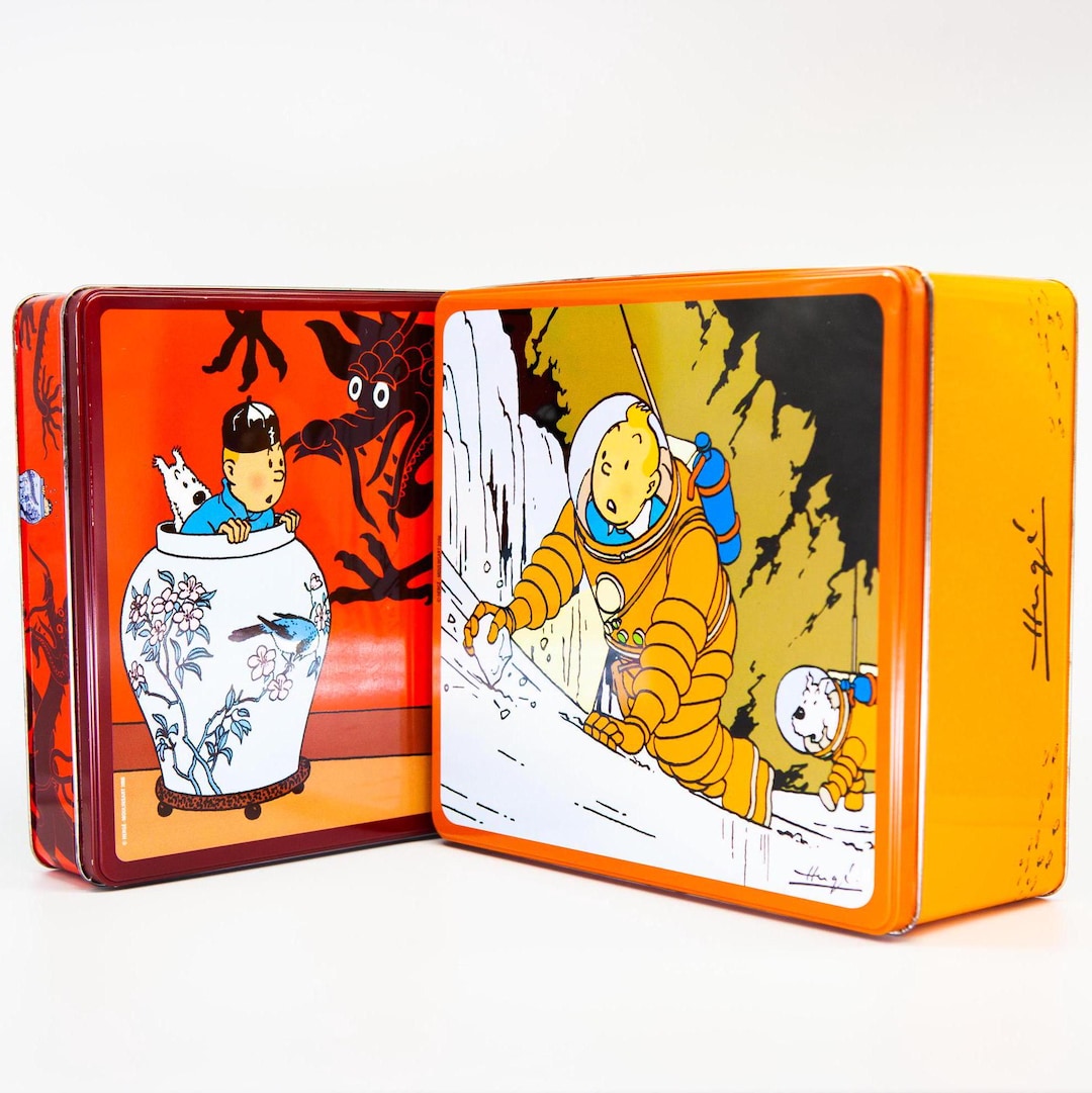 Tintin Boxes With Explorers on the Moon and the Blue Lotus Drawn by ...