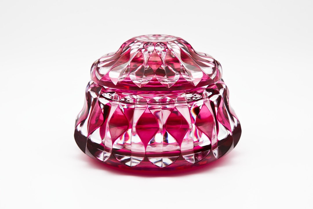 Crystal Art Deco Candy Jar by Val Saint Lambert in Ruby Purple Color ...