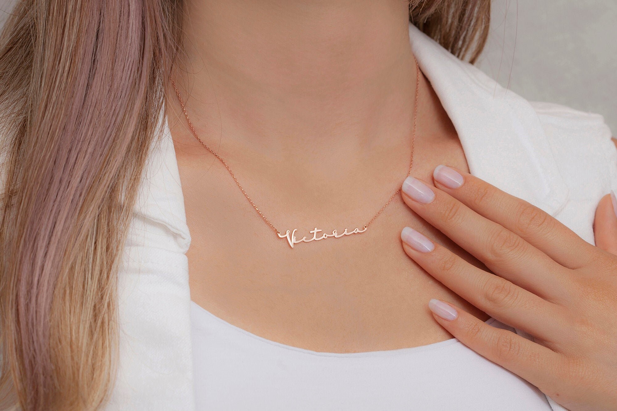 14k Solid Gold Custom Name Necklace Personalized Name Plate Etsy