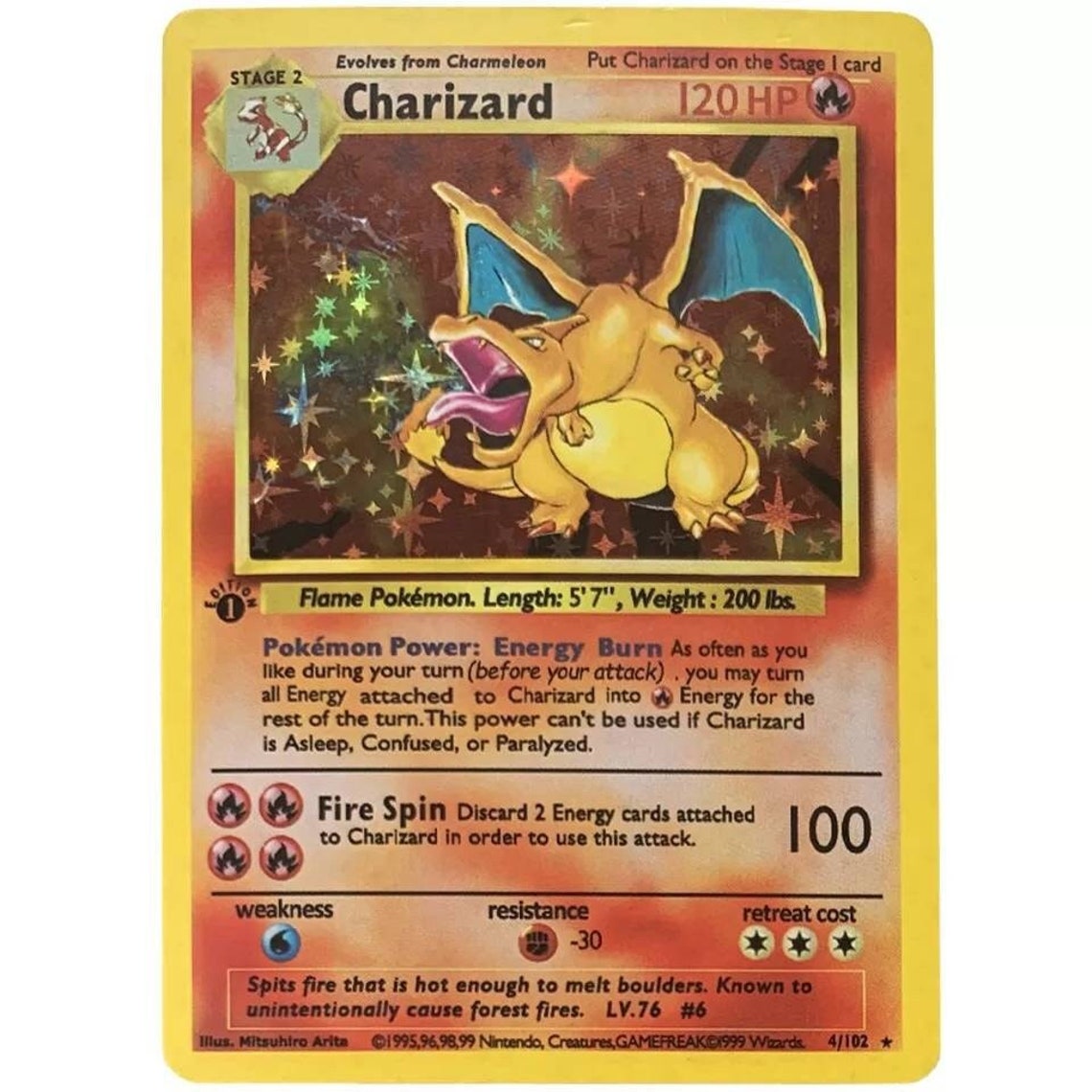 Tarjeta holográfica de Charizard de primera edición, hecha a mano y de ...