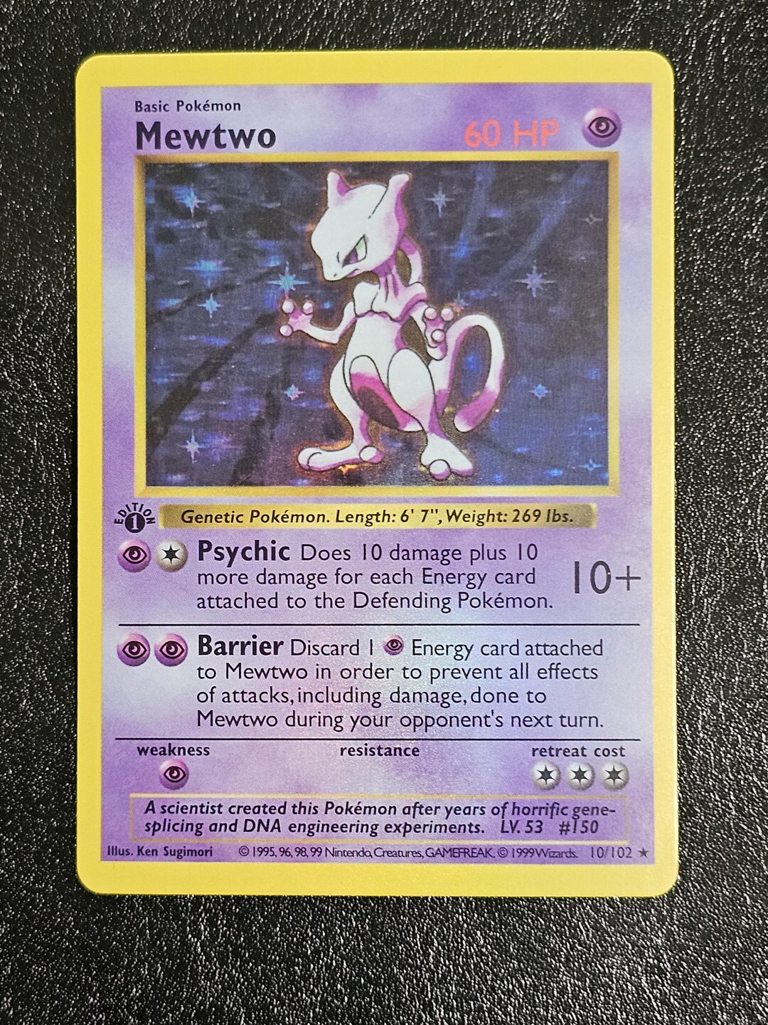 High Quality 1st Edition Holographic Mewtwo Custom Handmade Card With ...