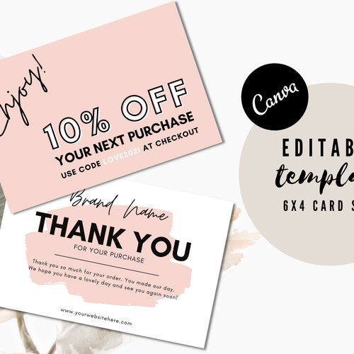 Editable Thank You Coupon Card Customizable Insert Card Pink - Etsy