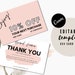 Editable Thank You Coupon Card, Customizable Insert Card, Pink Thank ...