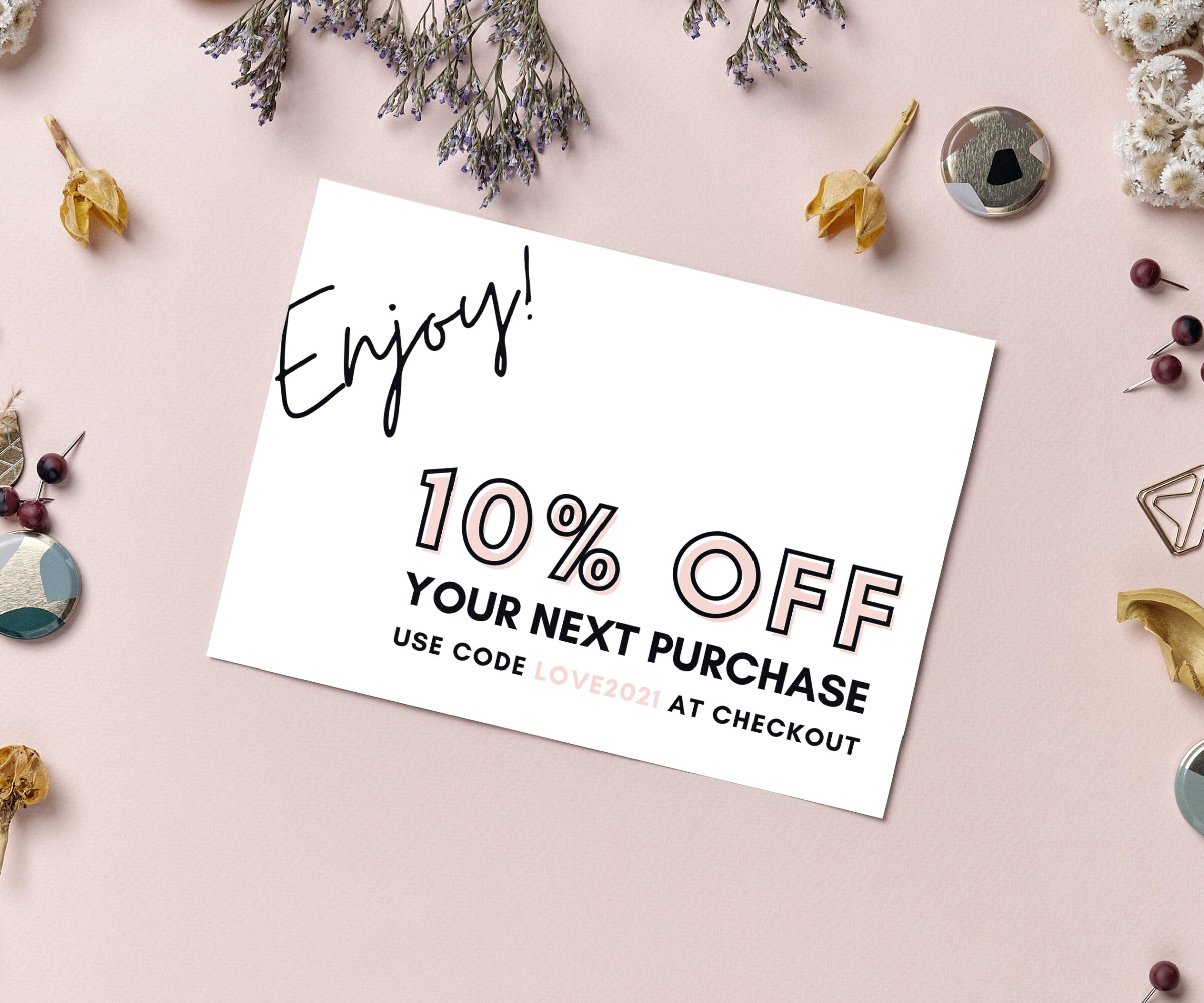 Editable Thank You Coupon Card, Customizable Insert Card, Pink Thank ...