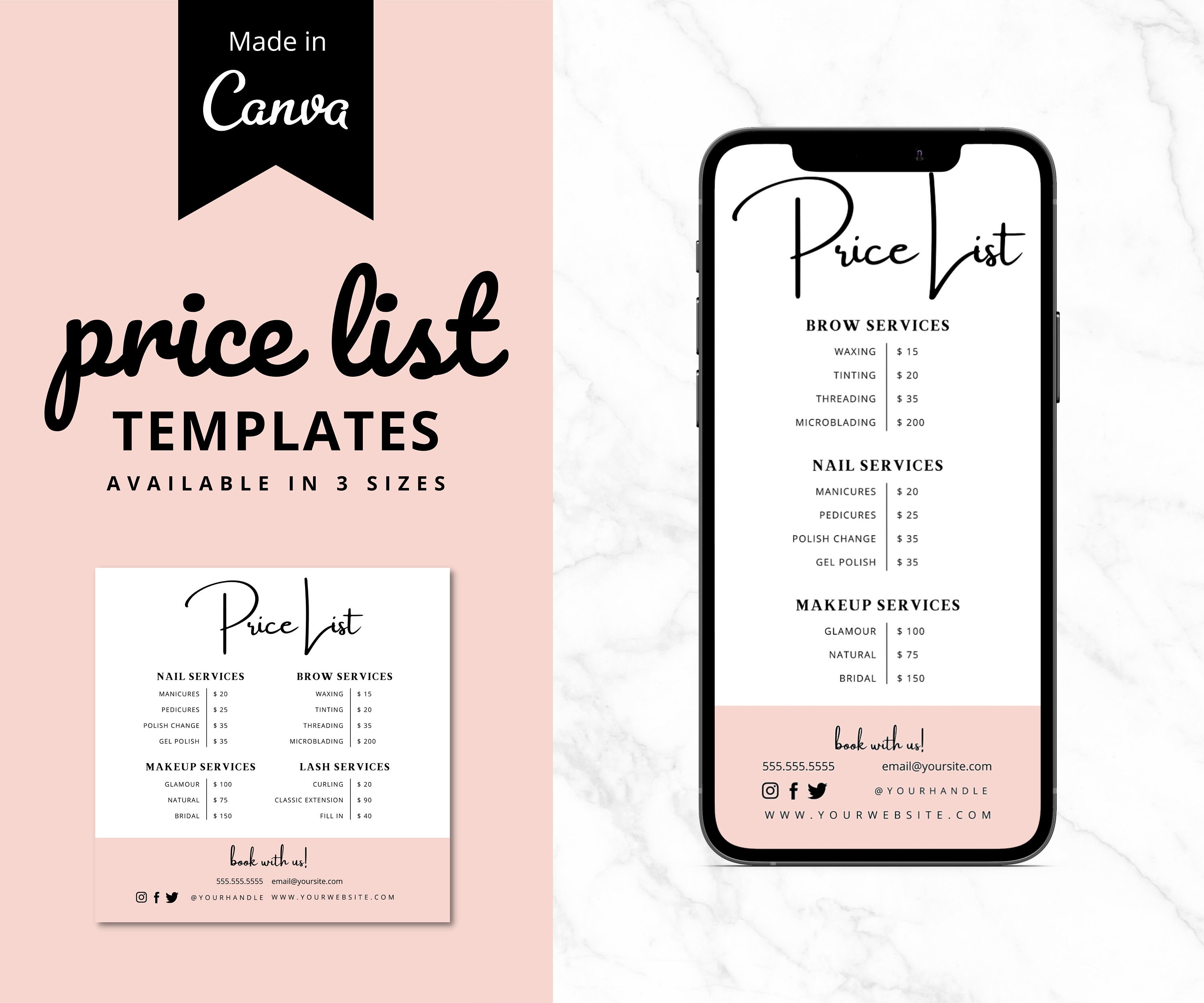 Customizable Price List DIY Services Template Menu Editable - Etsy