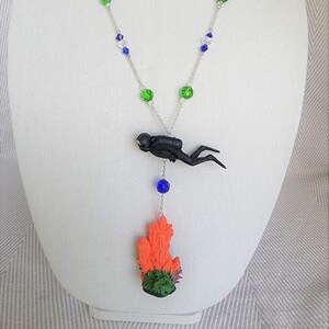 Scuba Diver Necklace With Coral Reef and Glass Beads - Etsy