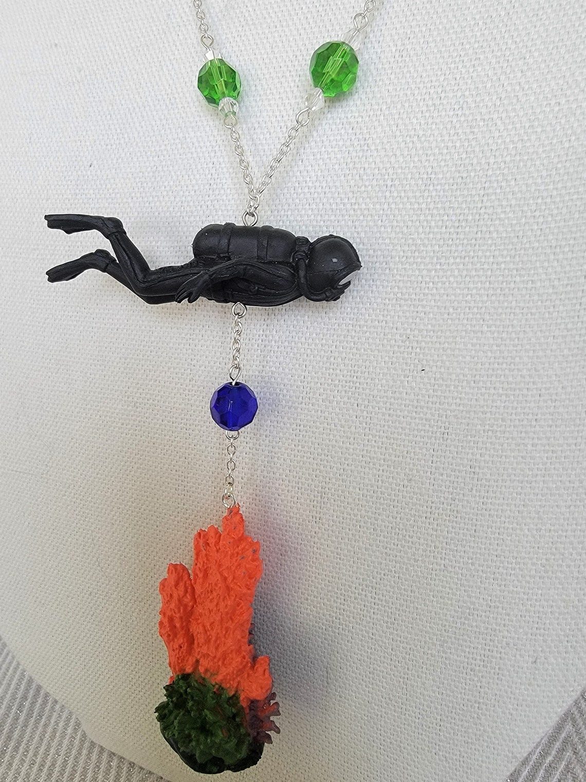 Scuba Diver Necklace With Coral Reef and Glass Beads - Etsy