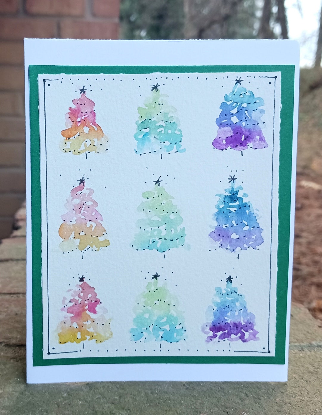 Blank Rainbow Pine Trees Card - Etsy
