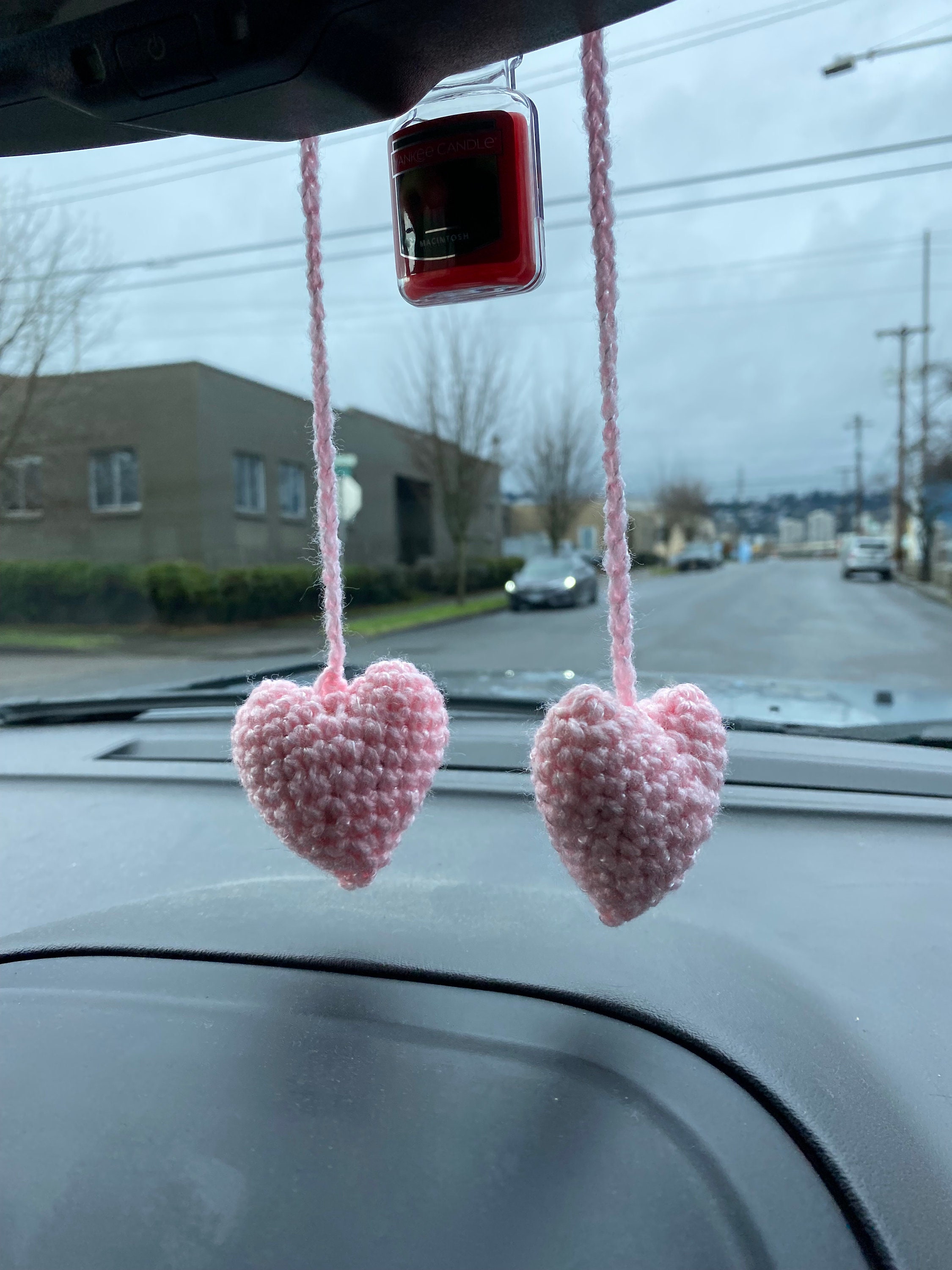Crochet Heart Car Charm: Valentine's Day Rearview Mirror Decoration - Etsy