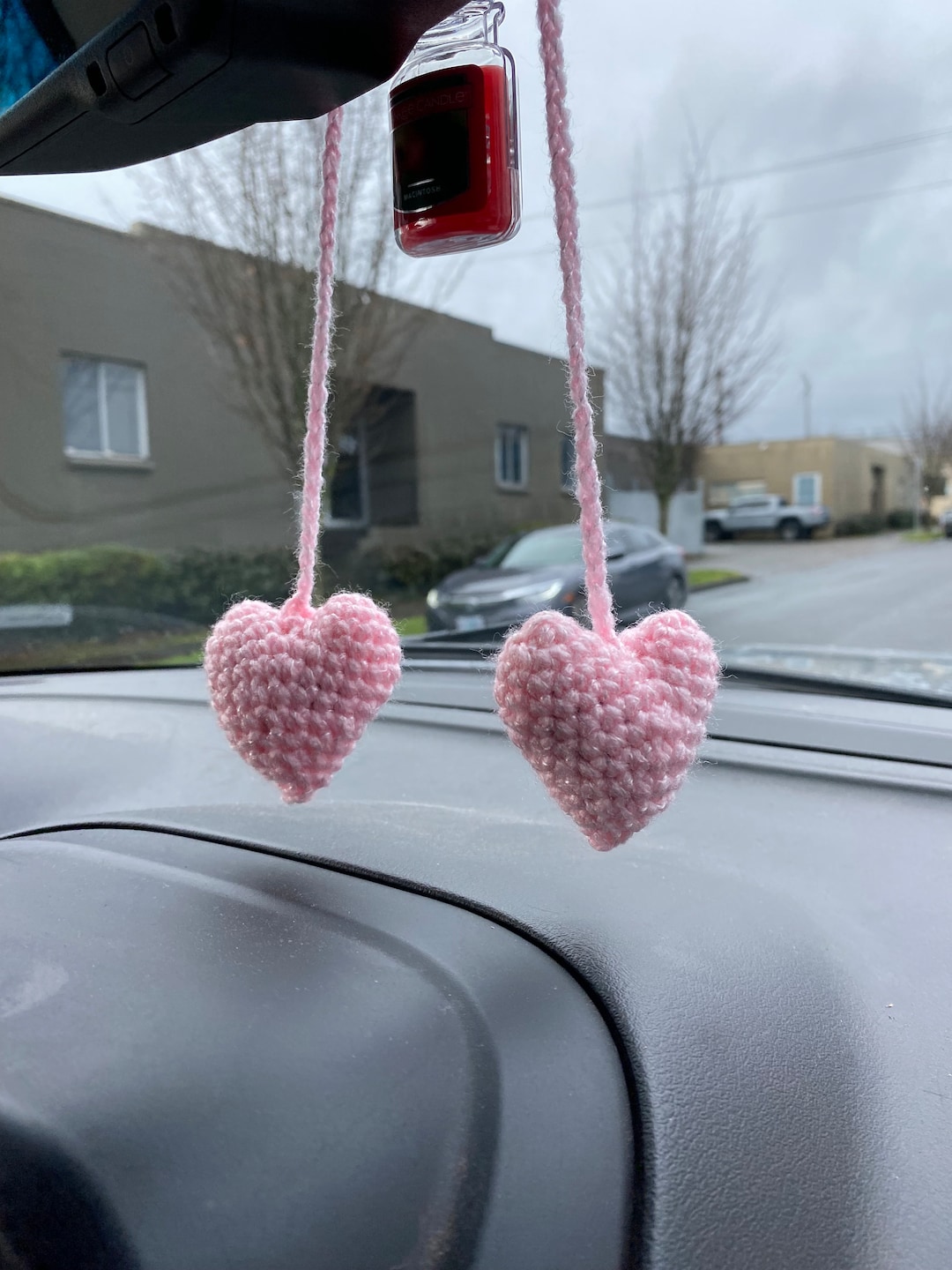 Crochet Heart Car Charm: Valentine's Day Rearview Mirror Decoration - Etsy