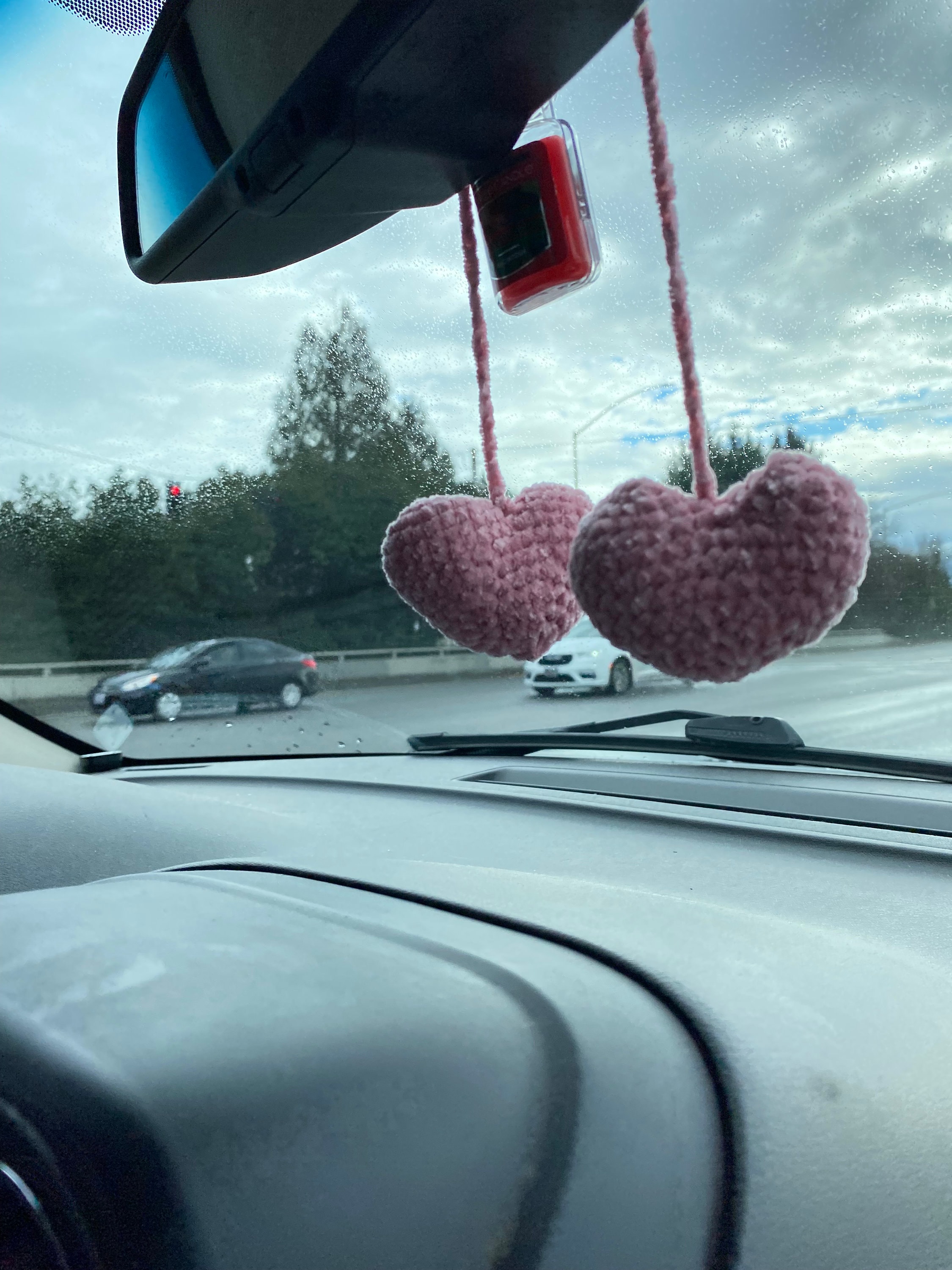 Crochet Heart Car Charm: Valentine's Day Rearview Mirror Decoration - Etsy