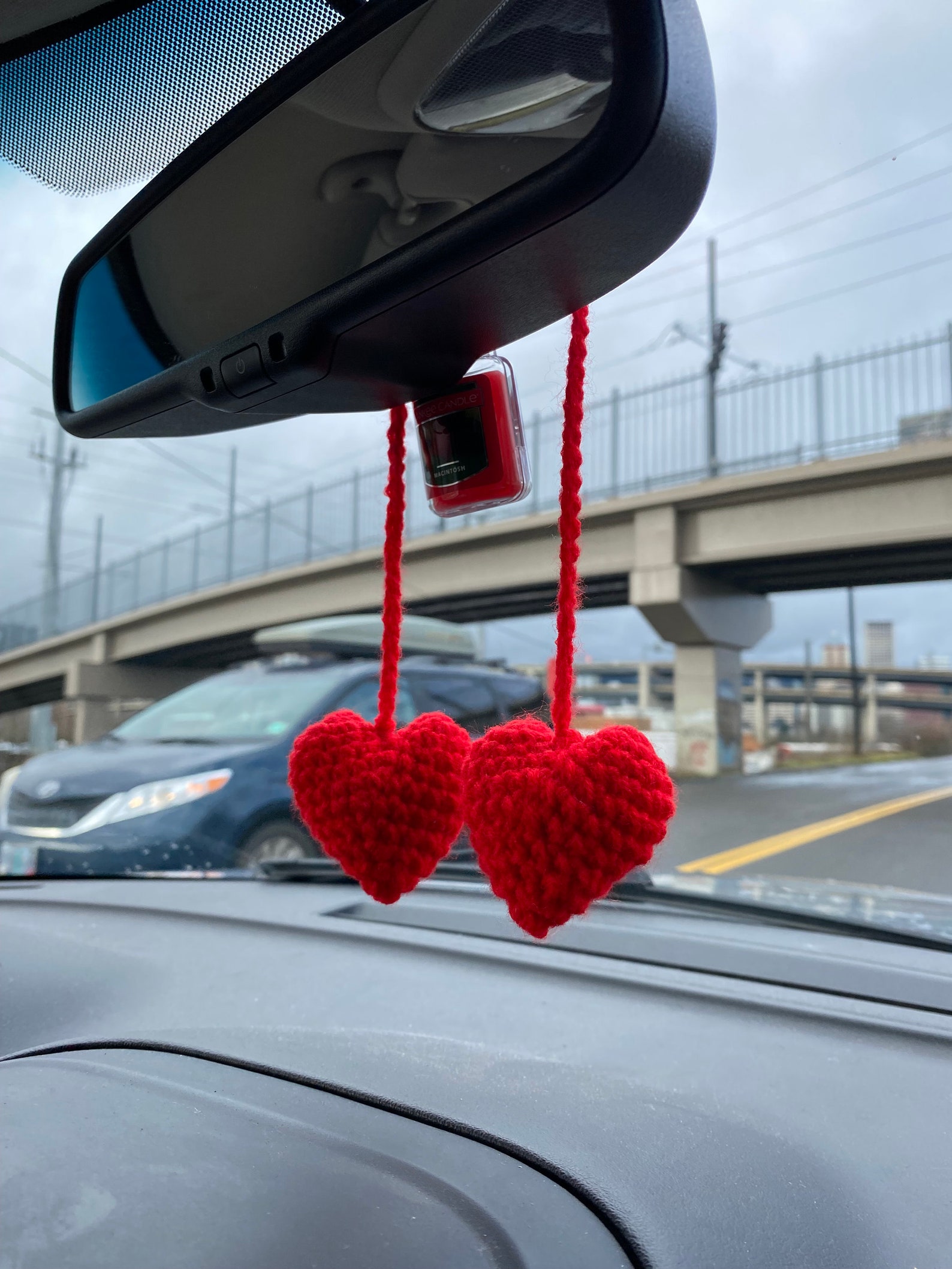 Crochet Heart Car Charm: Valentine's Day Rearview Mirror Decoration - Etsy