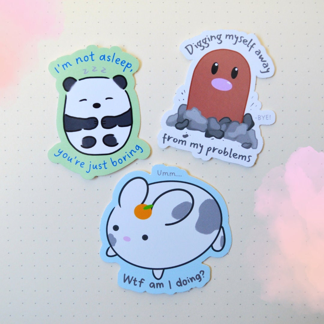 Sticker Set of 3 Die Cut Weatherproof Glossy Vinyl 2 Stickers panda ...