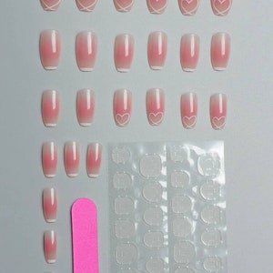 Pink Candy Heart Fake Nails, 24pcs Short or Long Coffin Fake Nail, 1pc ...
