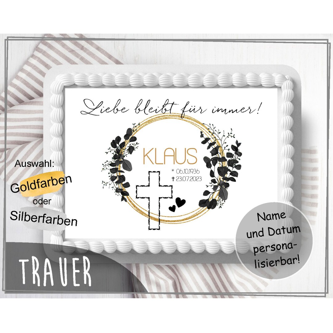 Mourning DIN A3 Cake Topper Funeral Service Personalized Square TR-ETO ...